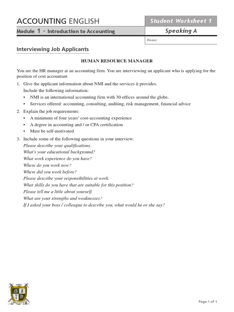 English For Accounting - Speaking Exercise | PDF | Accounting | Interview