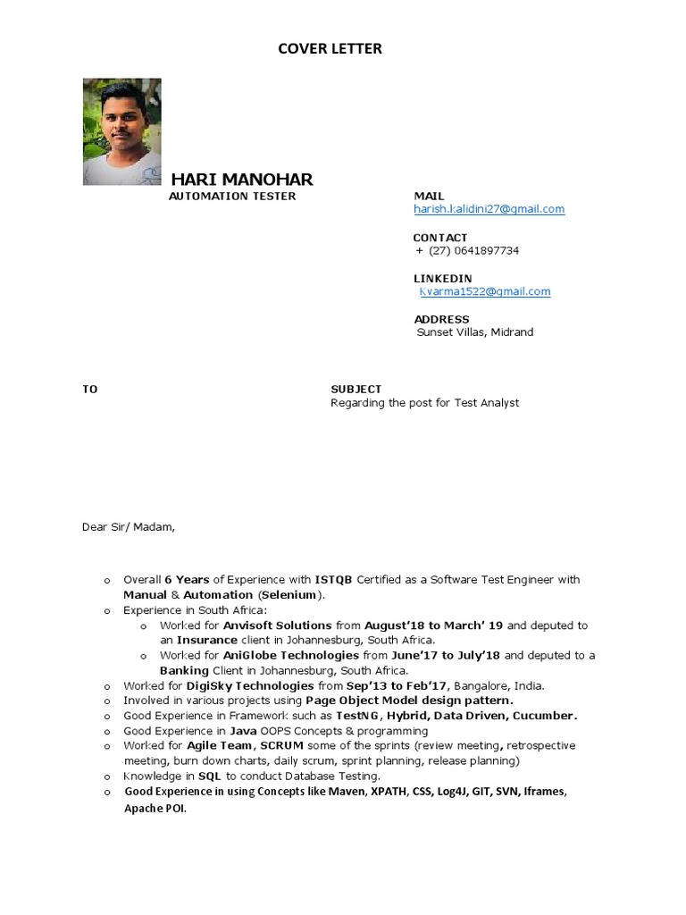 Cover Letter | PDF | Software Testing | Scrum (Software Development)