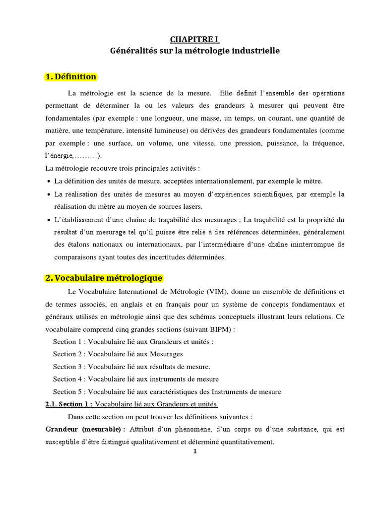 Introduction à la métrologie industrielle | PDF | Métrologie ...