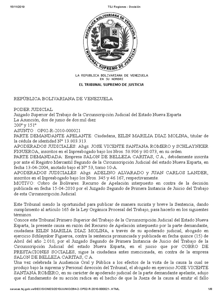 TSJ Regiones - Decisión | PDF | Salario | Sentencia (ley)