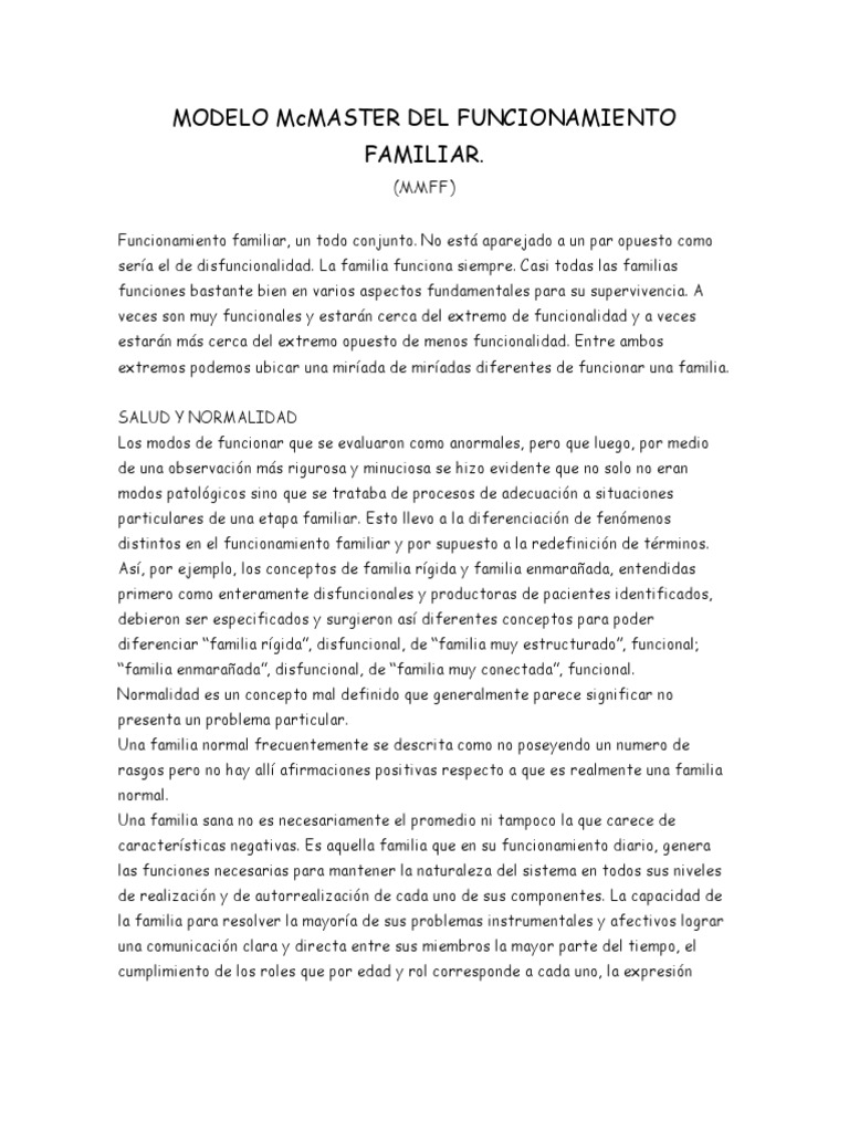 Modelo Mcmaster Del Funcionamiento Familiar | PDF | Comunicación | Las emociones
