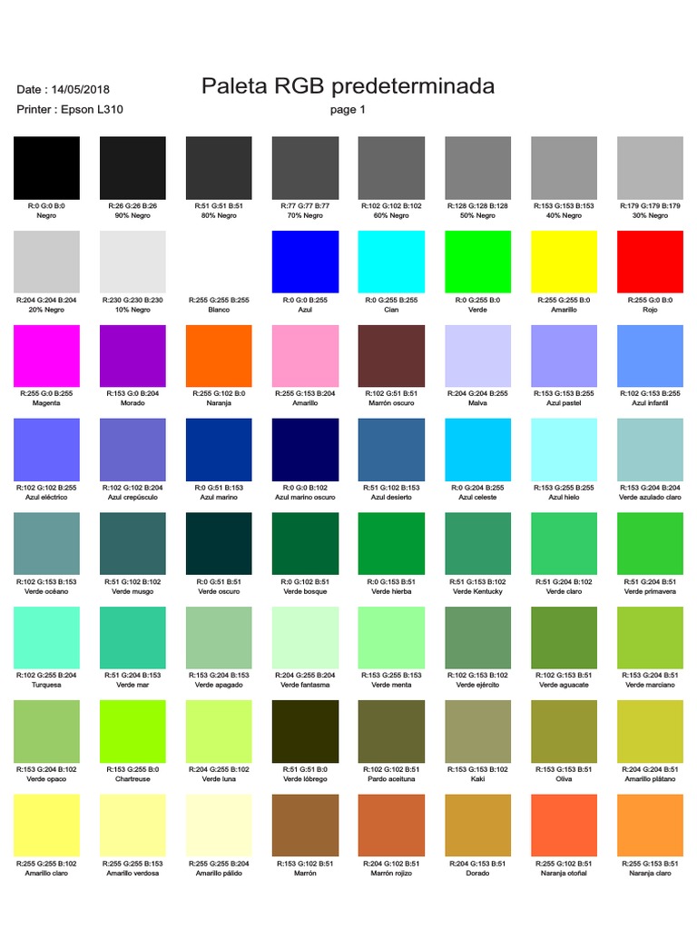 Tabla de Colores RGB Detallada | PDF | Negro | Rojo