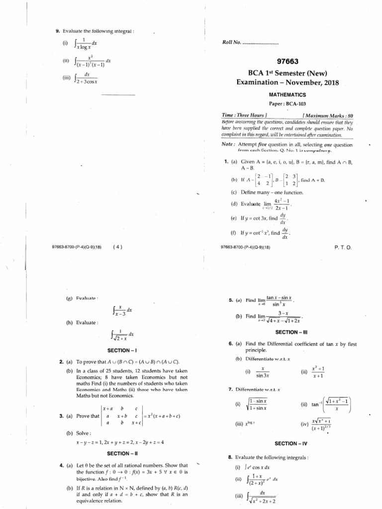 MFC (1st Year) Question Paper Dec2018 | PDF