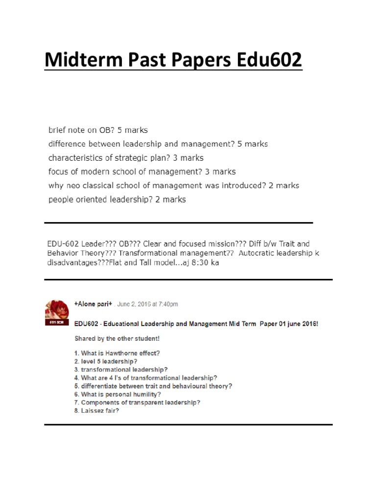 Midterm Past Papers Edu602 | PDF