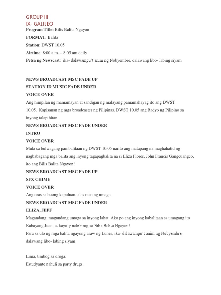 Radio Broadcasting Script | PDF