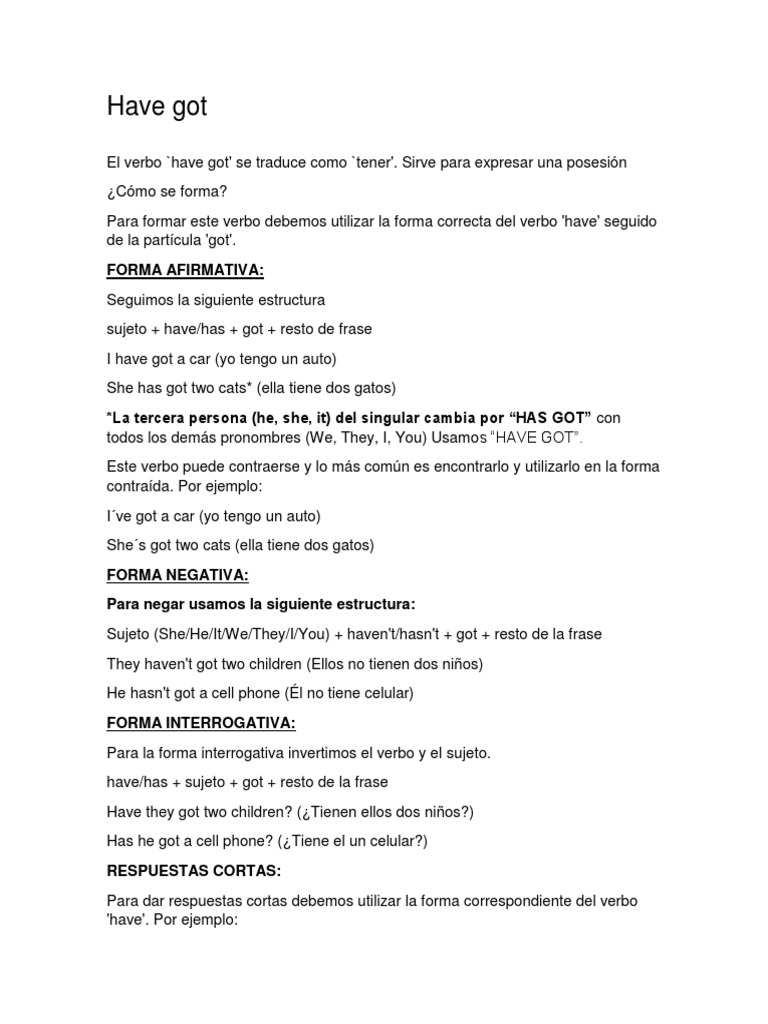 Have Got | PDF | Verbo | Asunto (gramática)