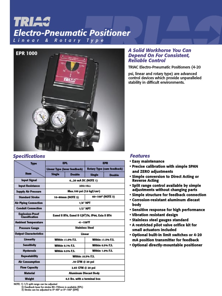 TRIAC EPR 1000 Positioner Overview | PDF | Valve | Feedback