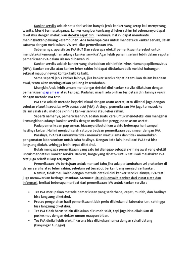 Deteksi Dini Kanker Serviks dengan IVA Test | PDF