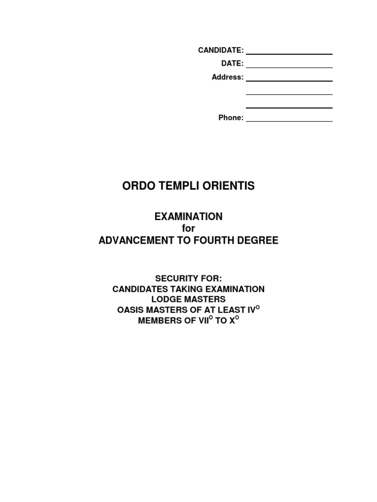 OTO - Fourth Degree Test Form | PDF | Orthography | Collation