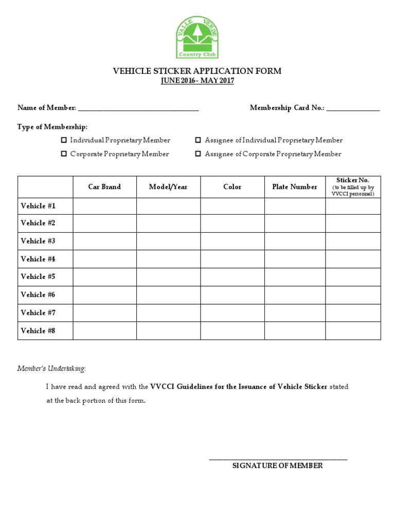 Car Sticker Form | PDF | Vehicles | Land Transport
