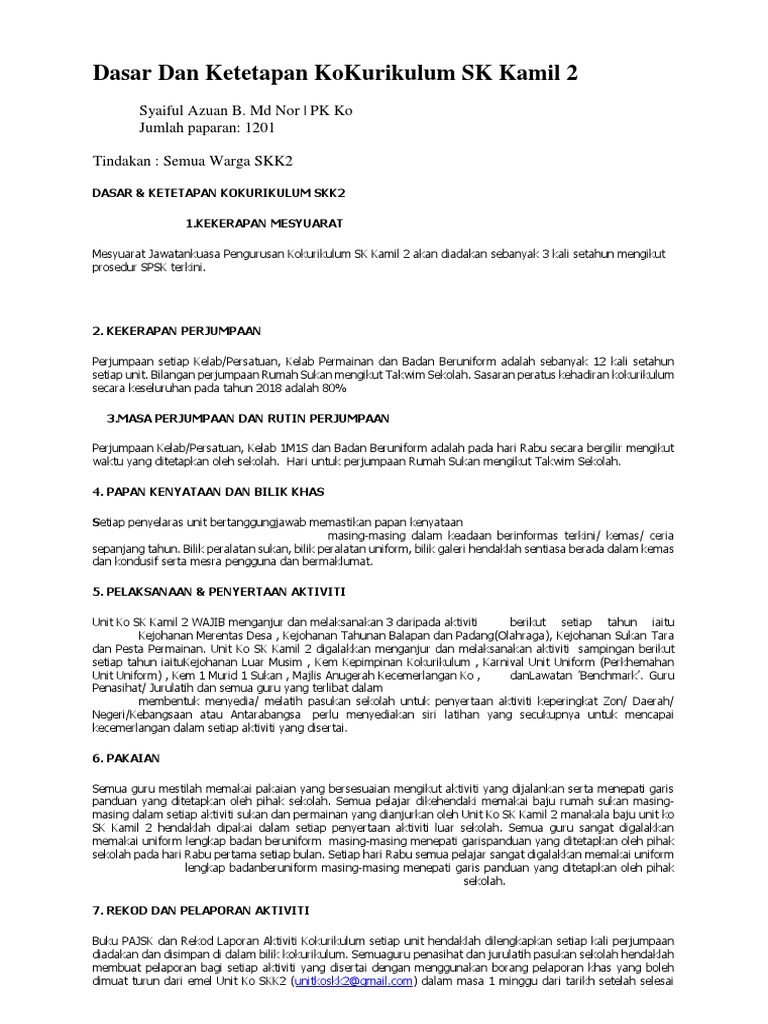 Dasar Dan Ketetapan KoKurikulum SK Kamil 2 | PDF