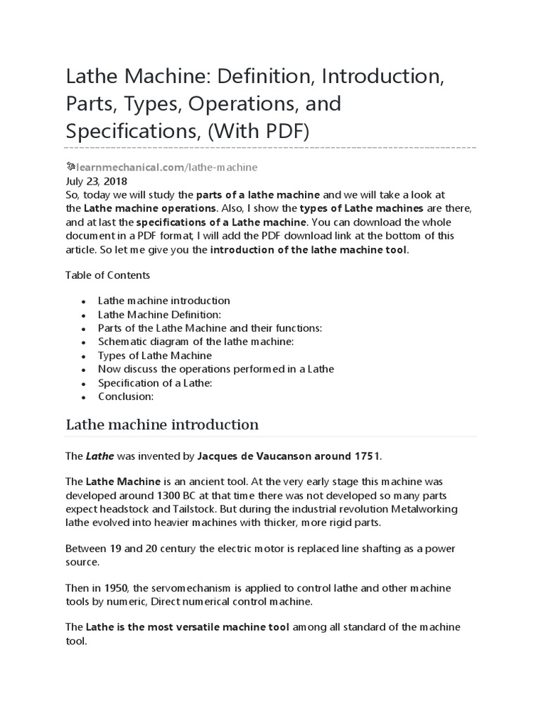 Lathe Machine | PDF | Machining | Equipment