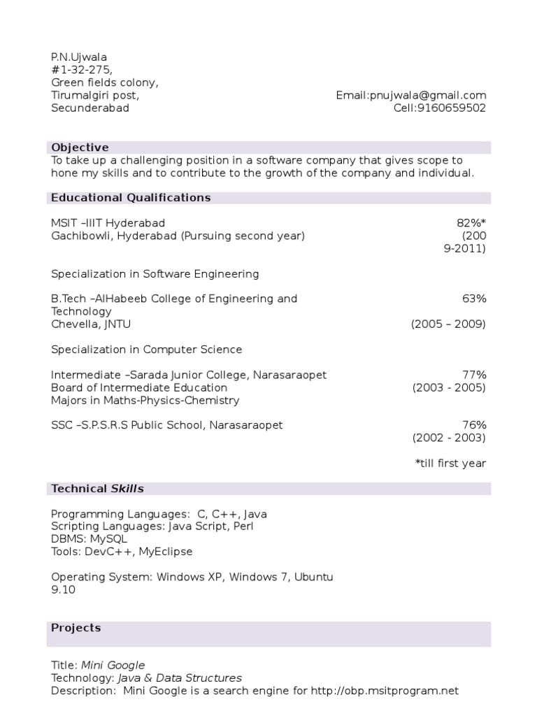 Ujwala Resume | Download Free PDF | Databases | Java (Programming Language)