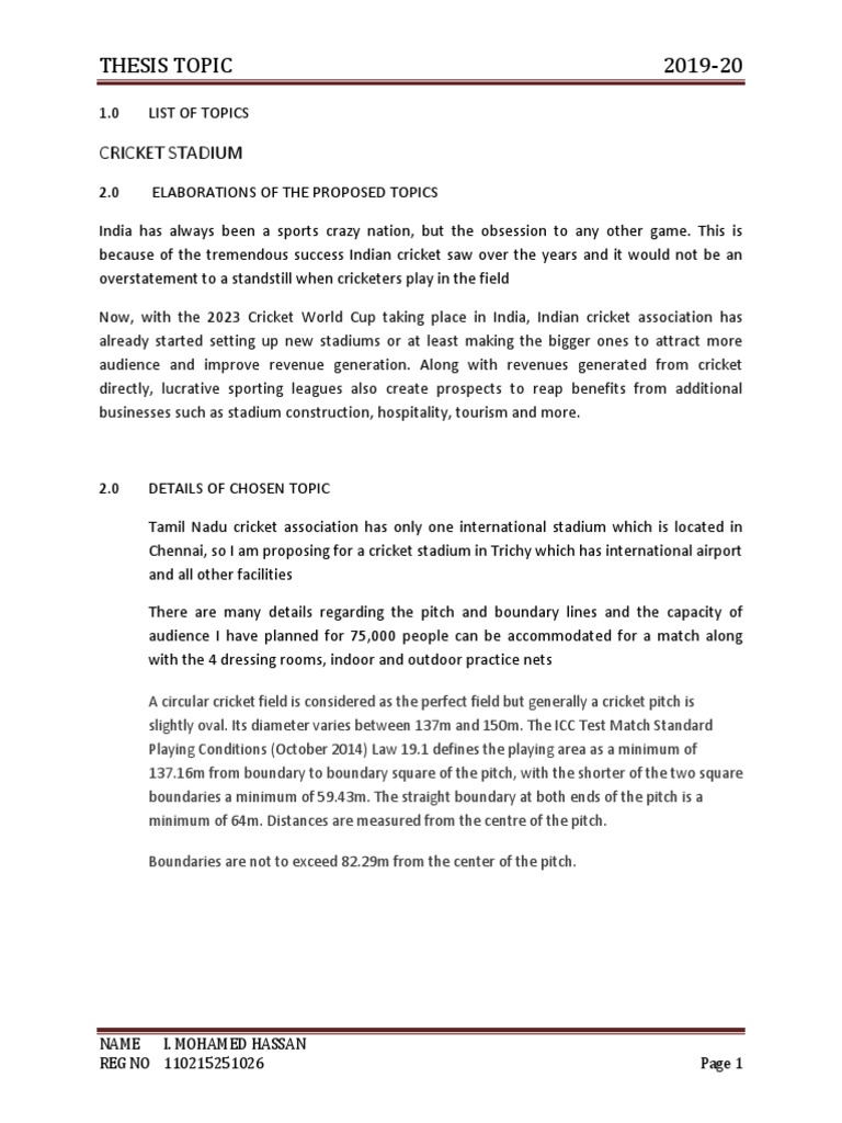 Cricket Stadium Thesis | PDF | Cricket | Stadium