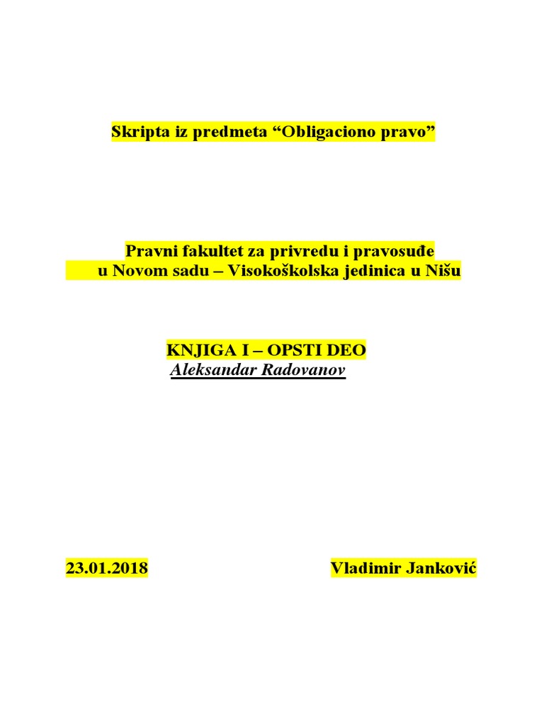 Obligaciono Pravo I I II Knjiga PA NIS Skripta | PDF