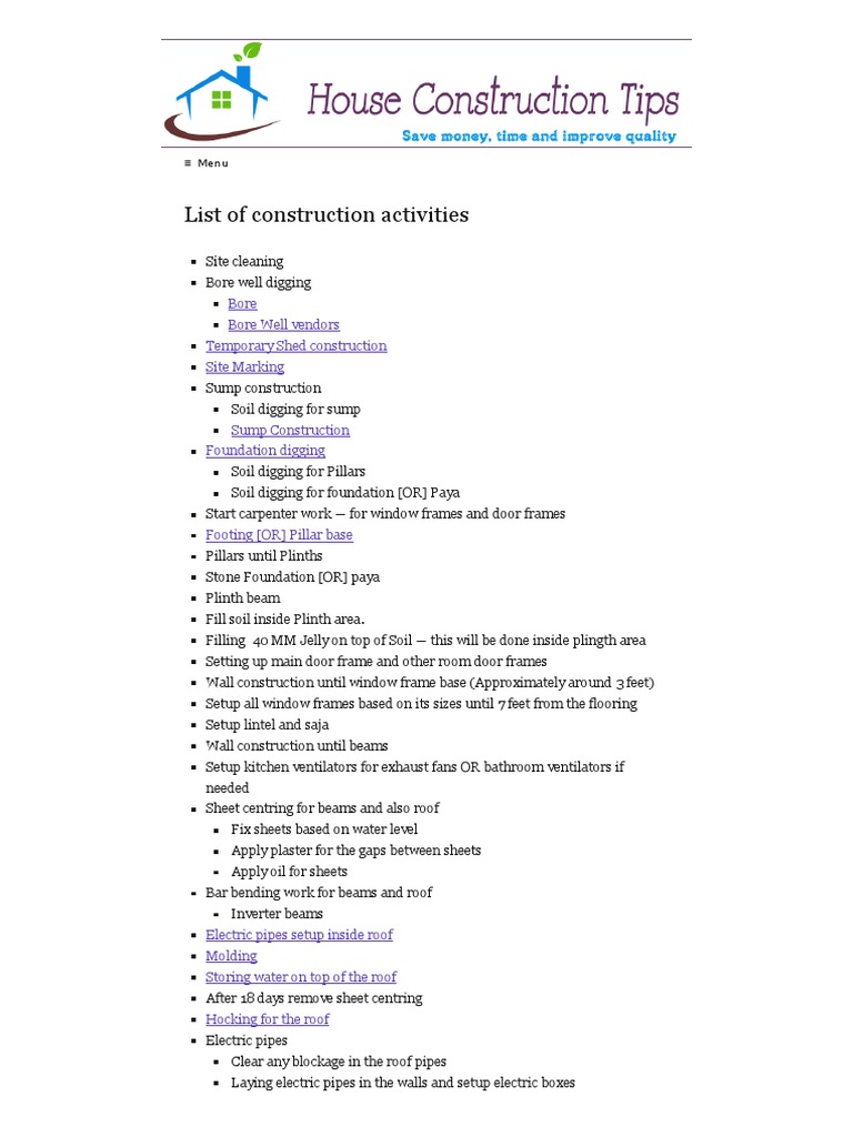 List of Construction Activities | PDF | Wall | Bathroom