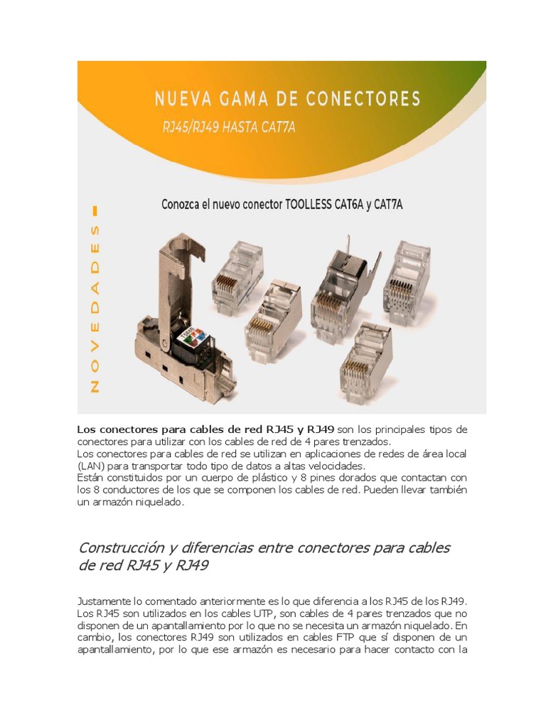 Conectores RJ45 RJ49 cables red | PDF | Ingenieria Eléctrica | Bienes ...
