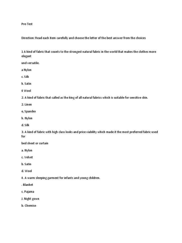 Clothes Quiz | PDF | Seam (Sewing) | Sewing