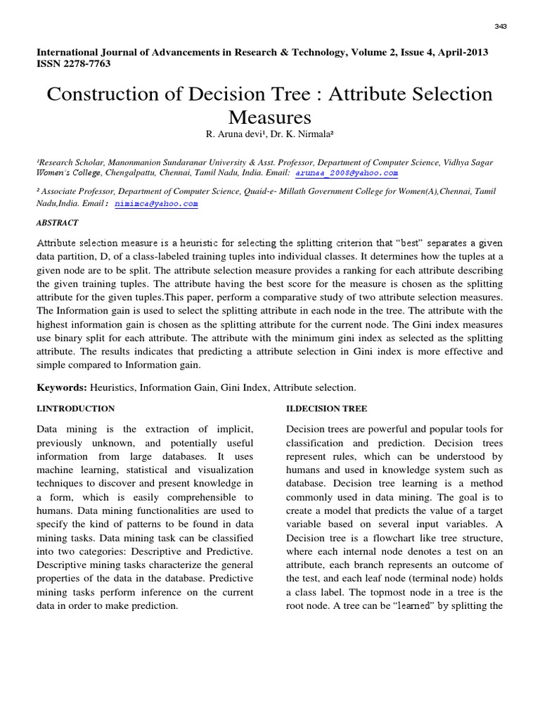 Construction of Decision Tree Attribute Selection Measures | PDF | Applied Mathematics | Areas ...
