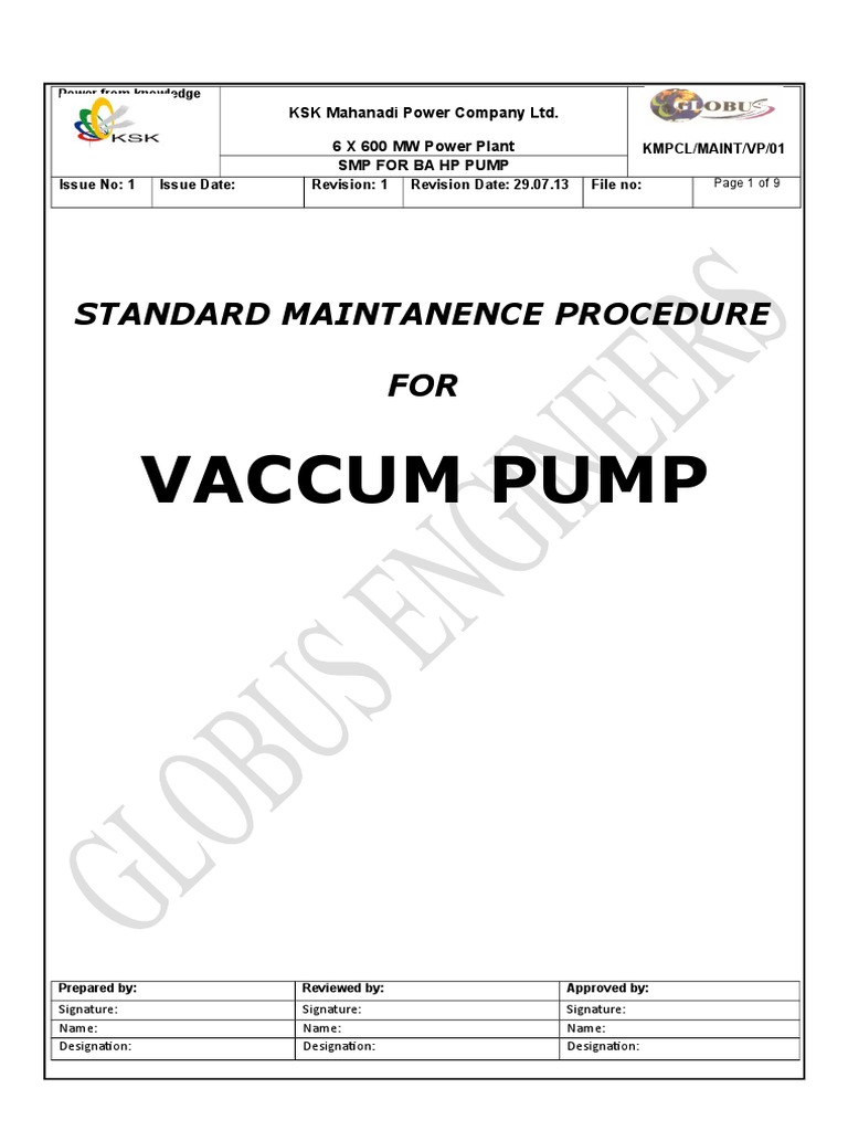 SMP For Vacuum Pump | PDF | Vacuum | Pump