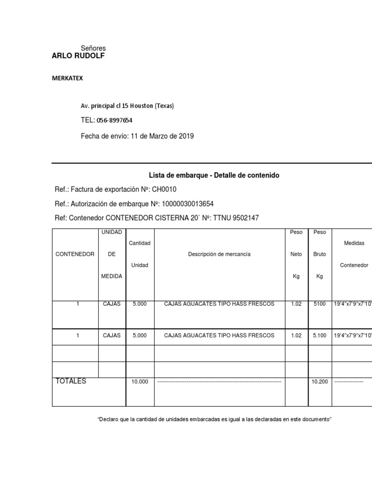 Lista de Embarque | PDF