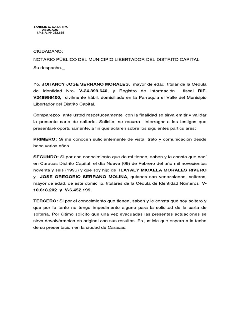 Carta de Solteria | PDF