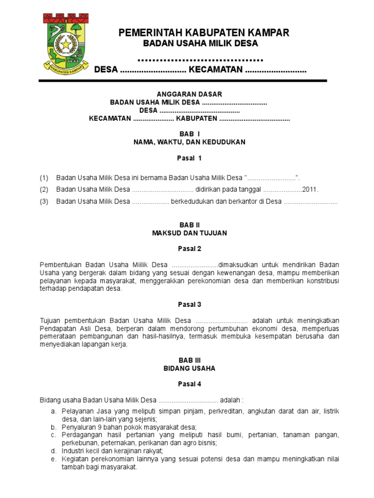 Contoh AD ART BUMDes Kampar | PDF