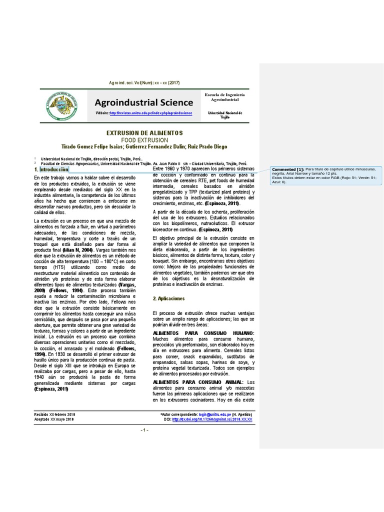 Proceso de extrusión de alimentos | PDF | Extrusión | Alimentos
