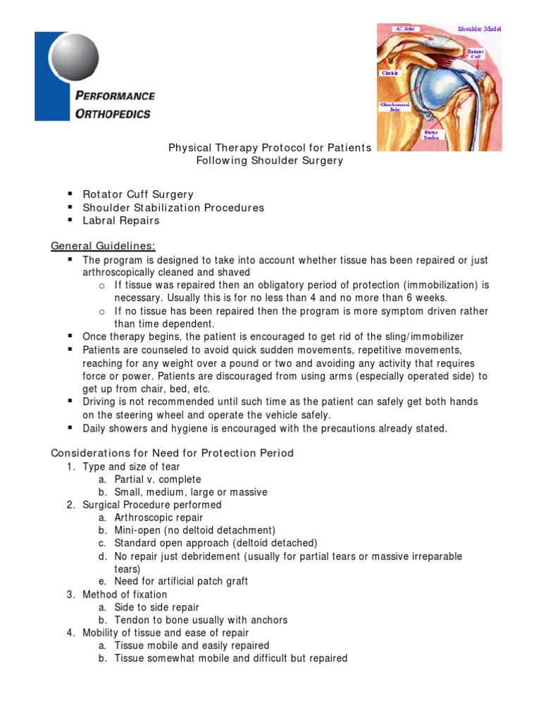 Shoulder Surgery Rehabilitation Protocol | PDF | Anatomical Terms Of ...
