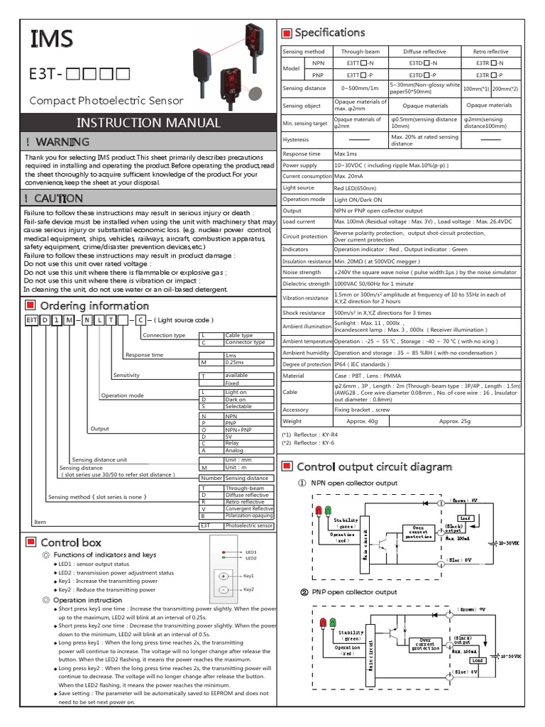 E3T Ultrathin Photoelectric Sensor | PDF | Bipolar Junction Transistor ...