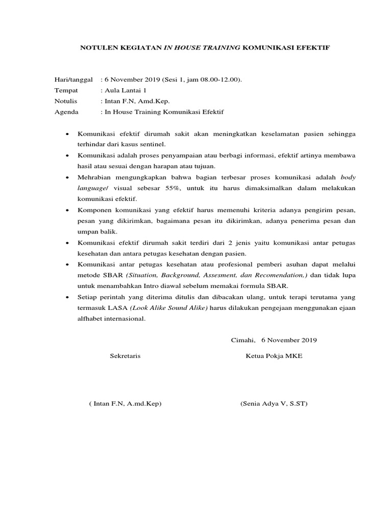 Notulen Dan Dokumentasi Iht Komef | PDF