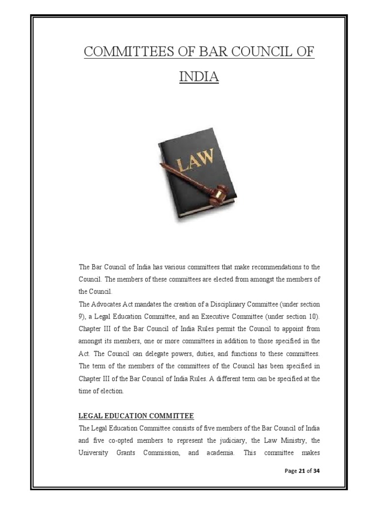 Committees of the Bar Council of India | PDF | Advocate | Legal Education
