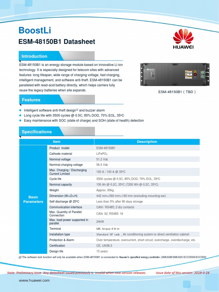 Huawei BoostLi ESM-48150B1 Datasheet-(20190524) | Electrical ...