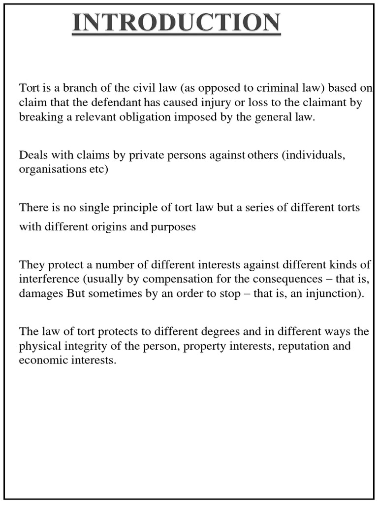 Law of Tort - Project and File | PDF | Tort | Damages