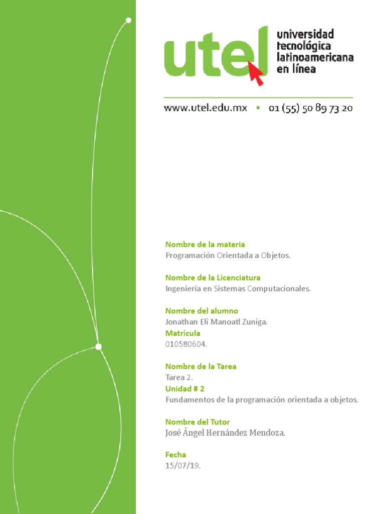 Tarea 2 Programación Orientada A Objetos Pdf Java Lenguaje De Programación Programación