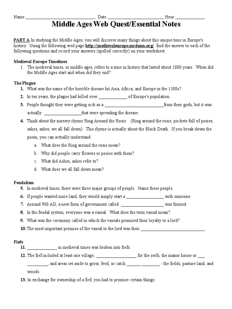 Middle Ages Webquest | PDF | Knight | Nobility