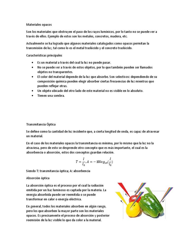 Materiales Opacos | PDF | Absorción (radiación electromagnética ...