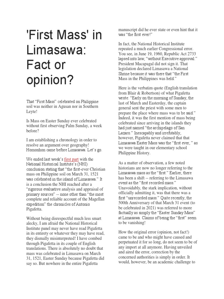 Limasawa | PDF | Philippines | Mass (Liturgy)