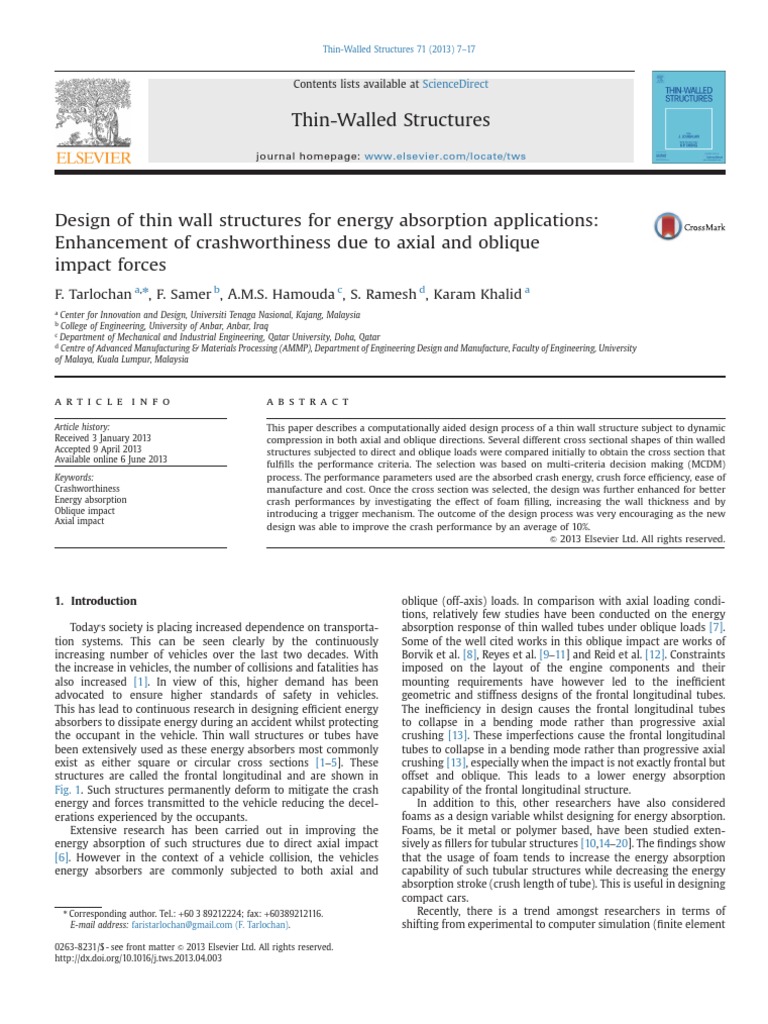 Design of Thin Wall Structures For Energy Absorption Applications ...