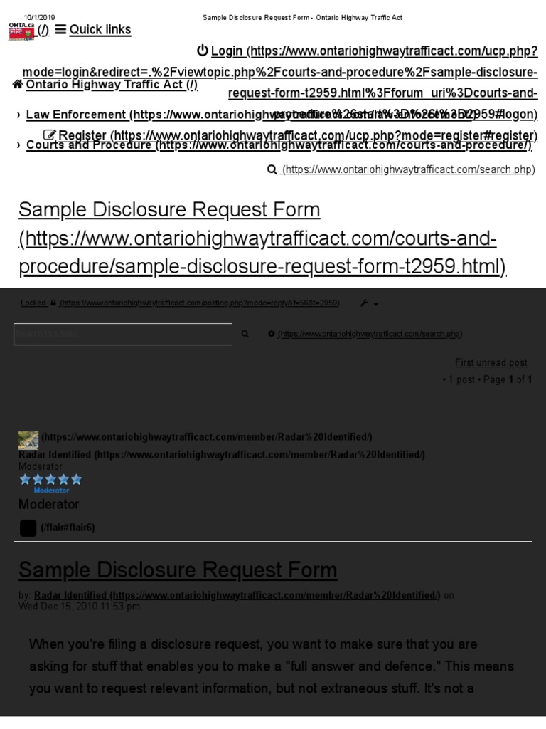 Sample Disclosure Request Form - Ontario Highway Traffic Act | PDF ...
