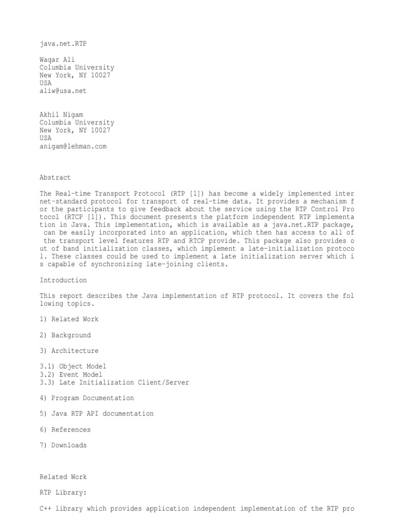 Rtp Tutorial Pdf Port Computer Networking Java Programming