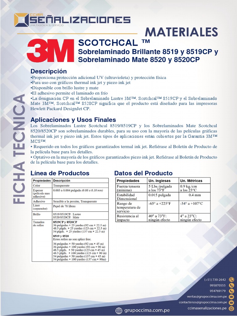 Ficha - Tecnica - SOBRELAMINADO - 3M 8519-8520 - SCOTCHCAL™ | PDF ...