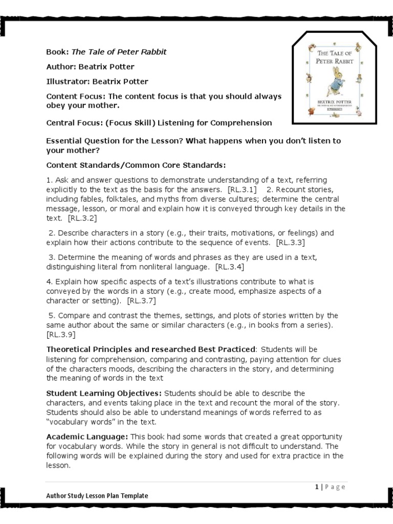 Author Study Lesson Plan Template 1 3 3 Ashley Miller | PDF | Mr. Mc ...