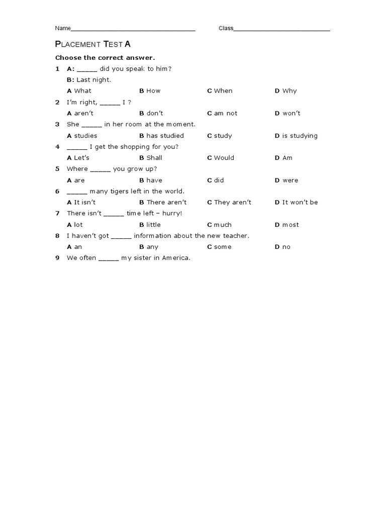 Placement Test Challenges 3 | PDF