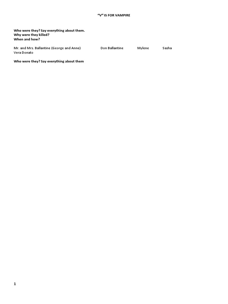 V Is For Vampire Questions | PDF | Mystery, Thriller & Crime Fiction