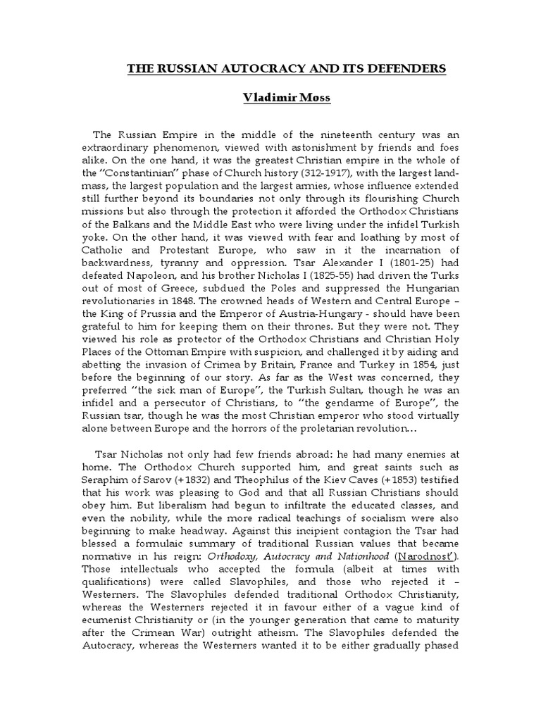 The Russian Autocracy and Its Defenders - Vladimir Moss | PDF | Russian ...