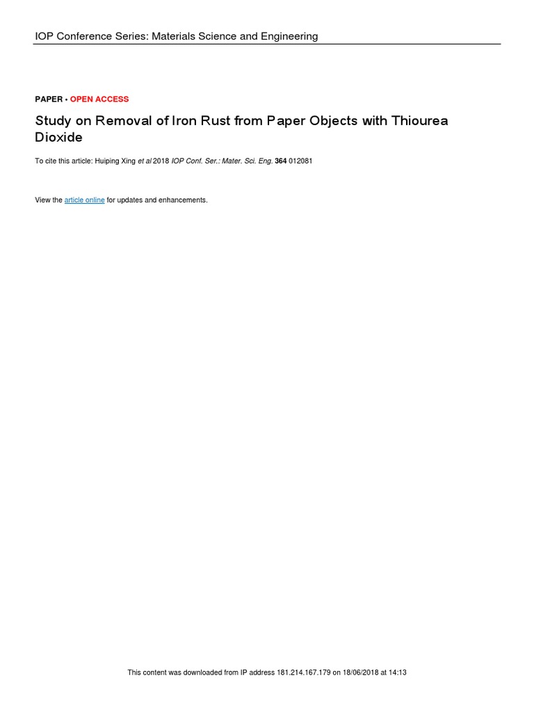 Study On Removal of Iron Rust From Paper Objects W PDF | PDF | Iron | Rust