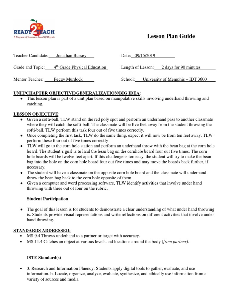 Edtpa Lesson Plan | PDF | Lesson Plan | Bowling (Cricket)