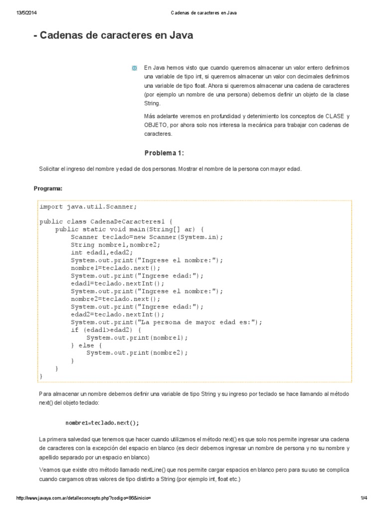 Manejo de Strings en Java: Ejemplos Prácticos | PDF | Cadena (informática) | Java (lenguaje de ...