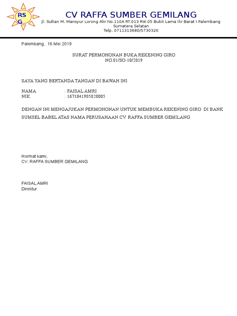 Surat Permohonan Buka Giro | PDF